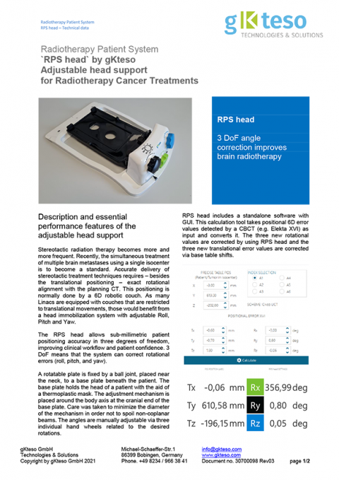 Radiotherapy mask head and neck - Adjustable head support